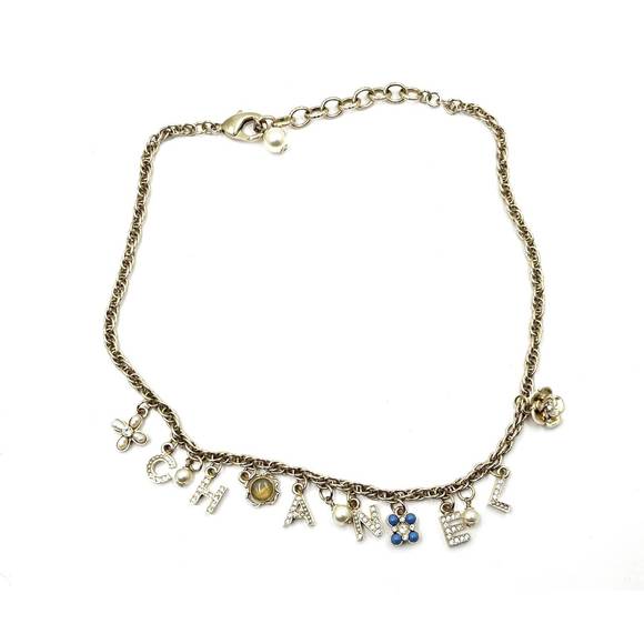 CHANEL | Jewelry | Chanel Gold Letter Crystal Flower Pendants Chain ...